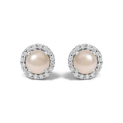 HAUS OF BRILLIANCE 10k Gold Gemstone And Diamond Halo Stud Earrings - White | Pearl